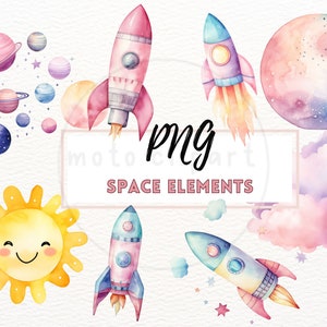 Space Watercolor Clipart, Cute Astronaut Spaceship, Pastel Planets ...