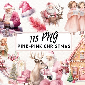 Pink Christmas Clip Art, Digital Design, Xmas Clipart, Cute Christmas ...