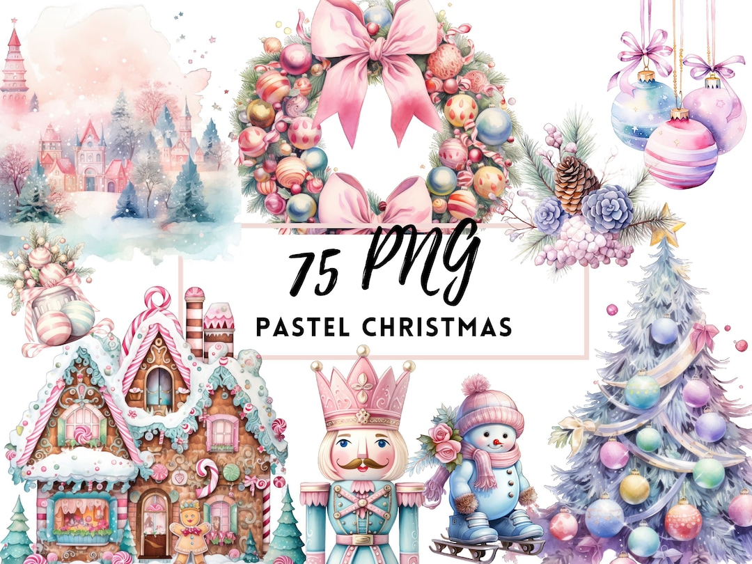 Pastel Christmas Clipart, Watercolor Pastel Christmas Sublimation ...