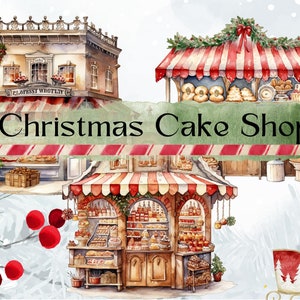 Christmas Bakery Shop, Watercolor Bakery Clipart, Decorated Holiday ...