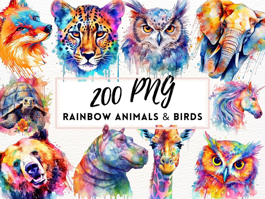 Watercolor Rainbow Animals Clipart, Colorful Animal Illustrations ...