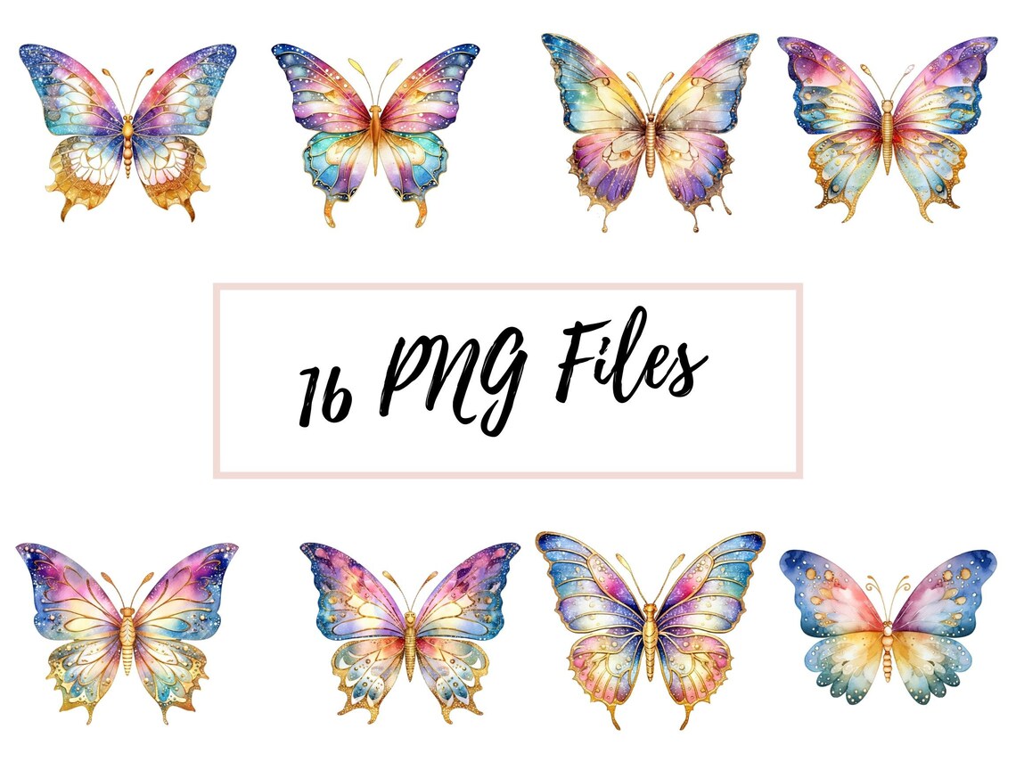 Rainbow Butterfly SET, Gold Rainbow Colorful Butterfly Clipart SET ...