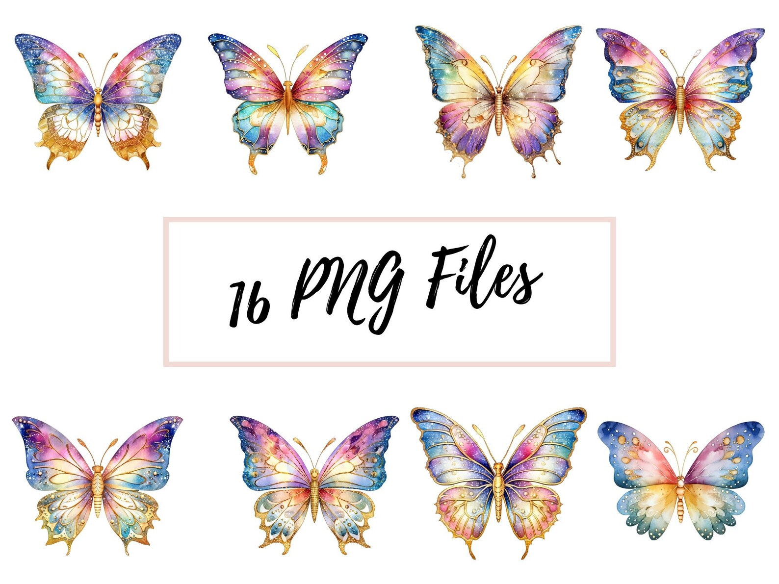 Rainbow Butterfly SET, Gold Rainbow Colorful Butterfly Clipart SET ...