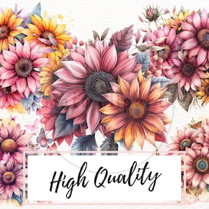 Rainbow Sunflowers Clipart, Watercolor Sunflower PNG, Sunflower Art ...