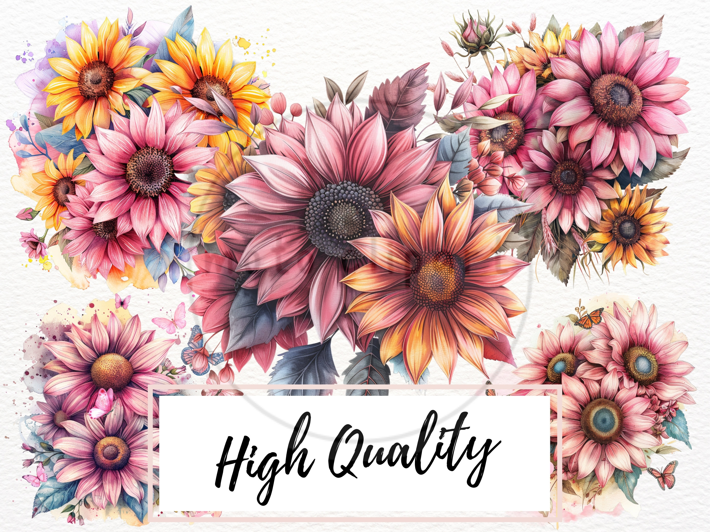 Rainbow Sunflowers Clipart, Watercolor Sunflower PNG, Sunflower Art ...