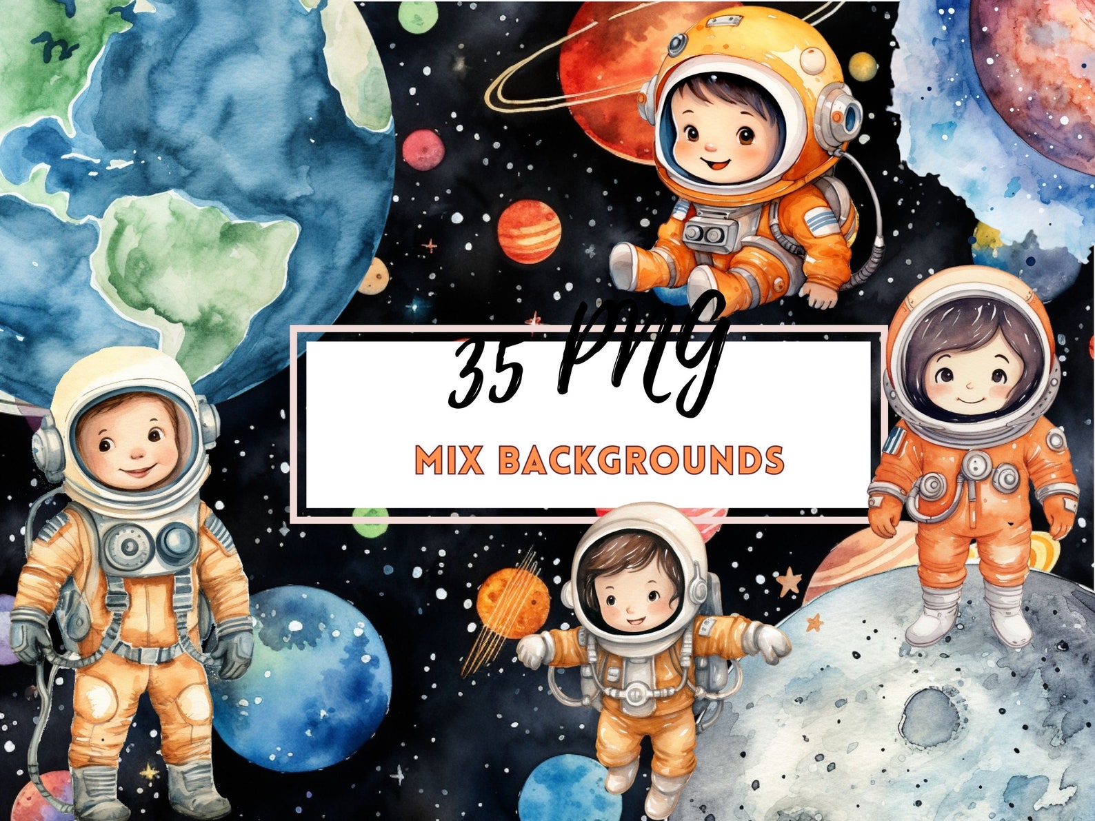 Watercolor Space Clipart, Cute Astronaut Nursery Clipart, Rocket ...