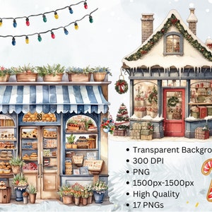 Christmas Bakery Shop, Watercolor Bakery Clipart, Decorated Holiday ...