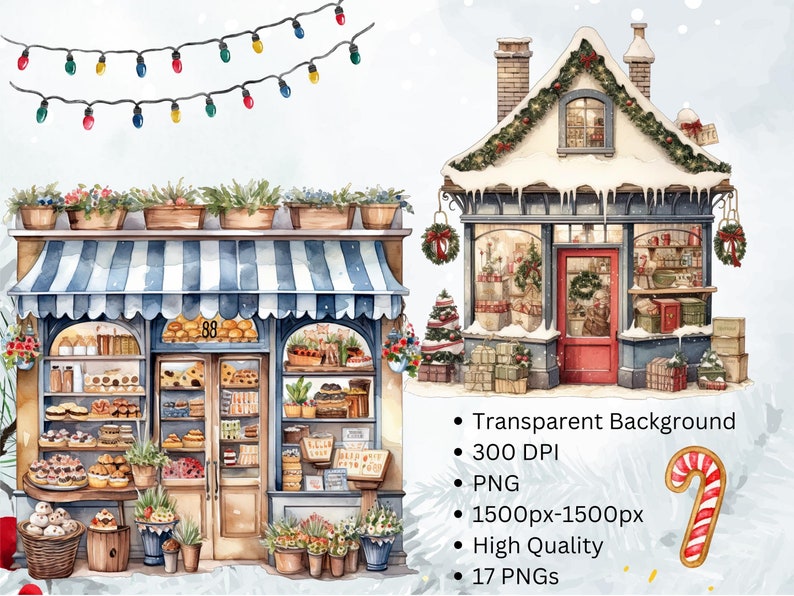 Christmas Bakery Shop Watercolor Bakery Clipart Decorated - Etsy