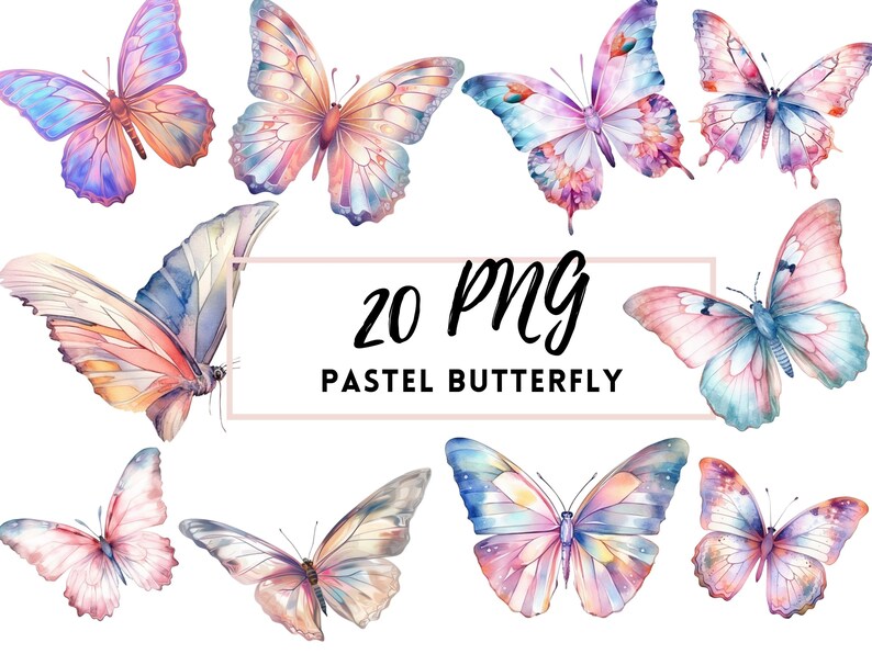 Pastel Butterfly, Pastel Butterflies Clipart SET, Transparent PNG ...