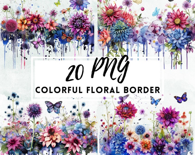 11 Flower border clipart, High Quality JPGs, Digital Download - Card ...