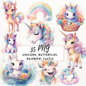 Watercolor Unicorn Clipart Bundle, Unicorn Clip Art, Commercial Use ...