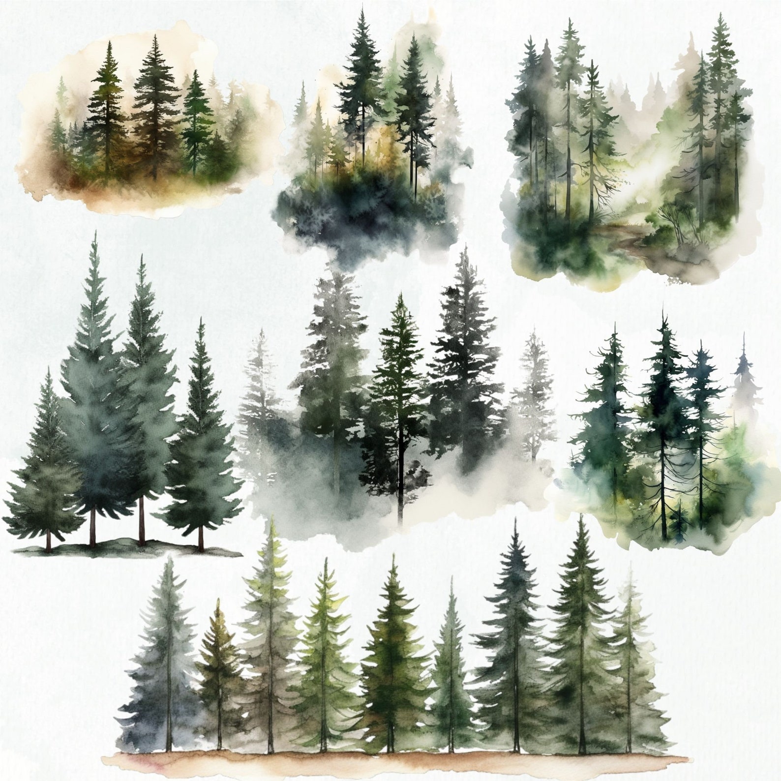 Forest Tree Watercolor Forest Clipart, Pine Tree PNG , Woodland Tree ...