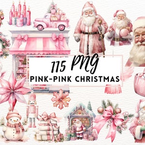 Pink Christmas Clip Art, Digital Design, Xmas Clipart, Cute Christmas ...