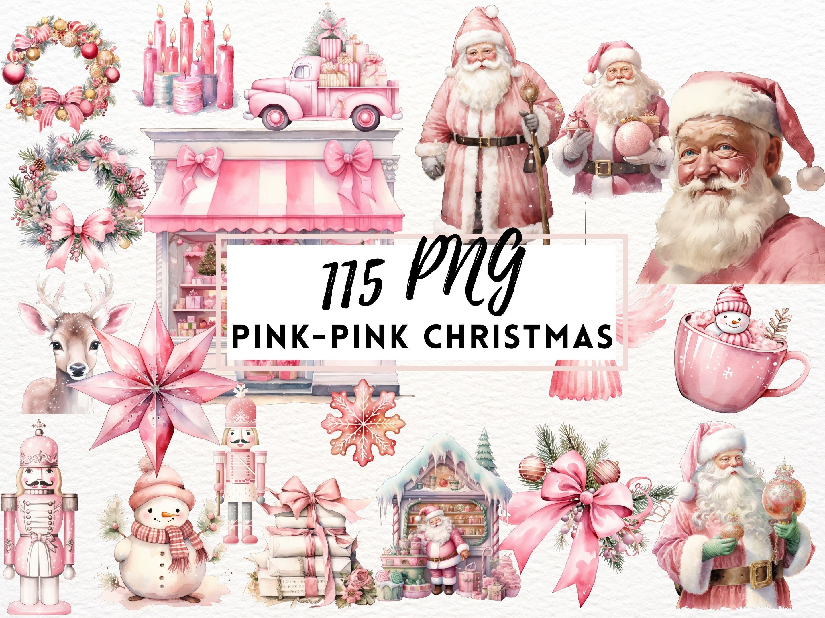 Pink Christmas Clip Art, Digital Design, Xmas Clipart, Cute Christmas ...