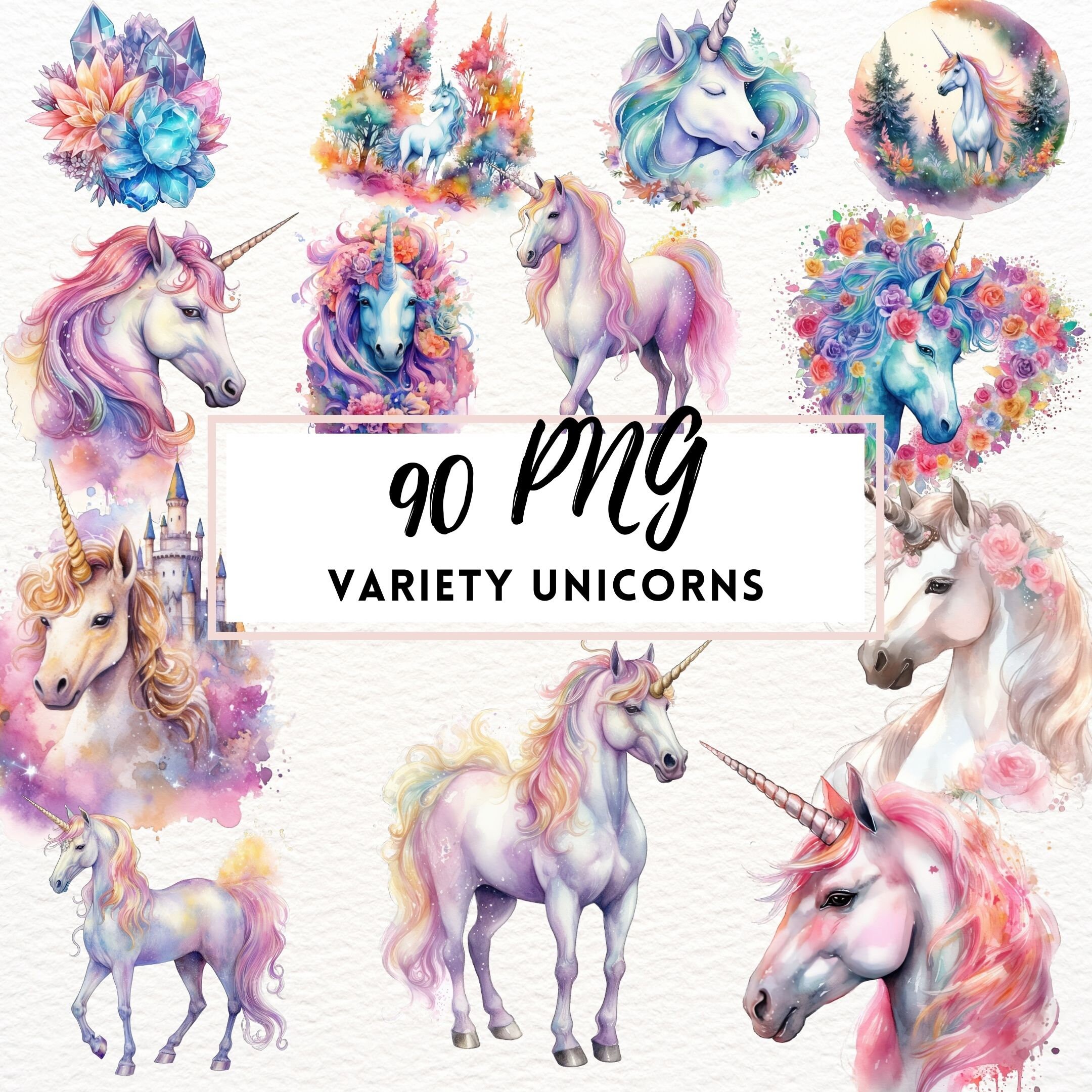 Watercolor Magical Unicorn Clipart BUNDLE, Unicorn Clip Art, Commercial ...