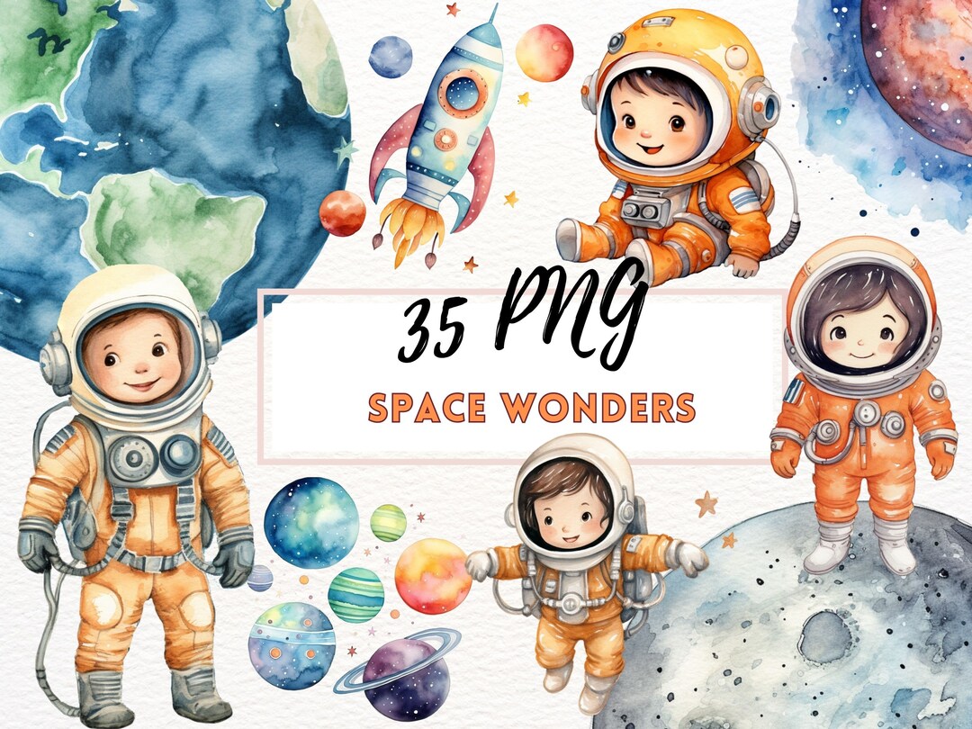 Watercolor Space Clipart, Cute Astronaut Nursery Clipart, Rocket ...
