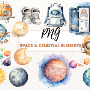 Watercolor Space Clipart, Cute Astronaut Nursery Clipart, Rocket ...