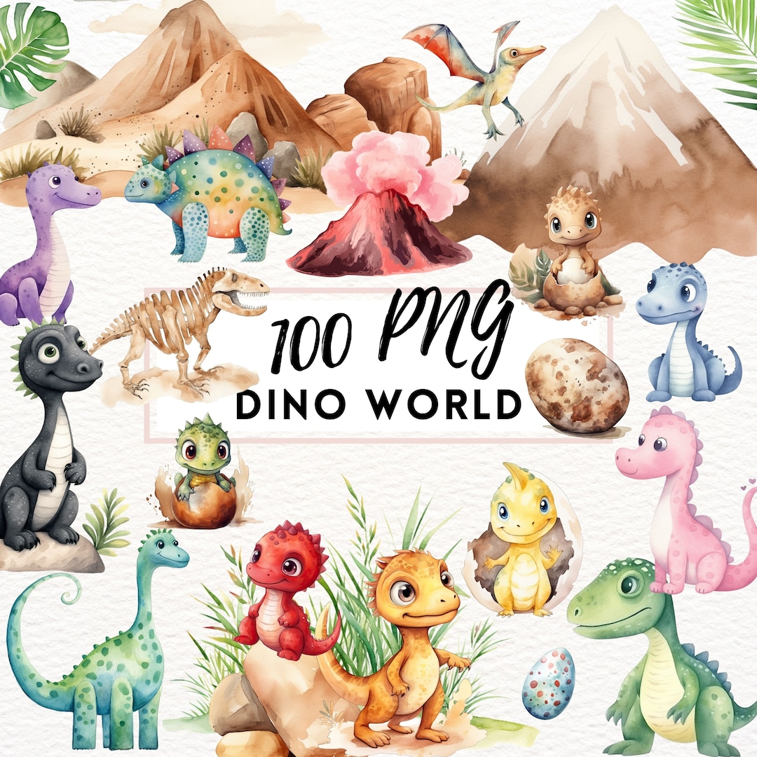 Watercolor Baby Dinosaur Clipart PNG, Cute Dino Bundle Commercial Use ...