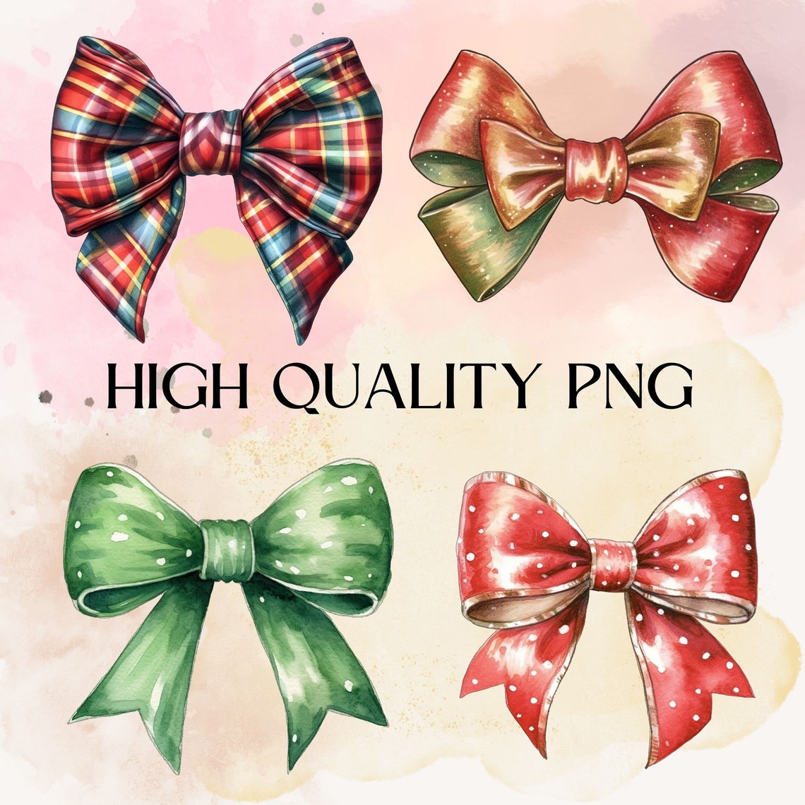 Watercolor Christmas Bow Clipart PNG Christmas Winter - Etsy