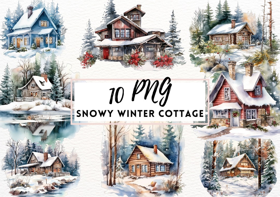 Winter Cabin Clipart, Snowy Cottage PNG Graphics (digital Download) - Etsy