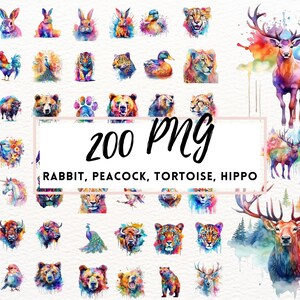 Watercolor Rainbow Animals Clipart, Colorful Animal Illustrations ...