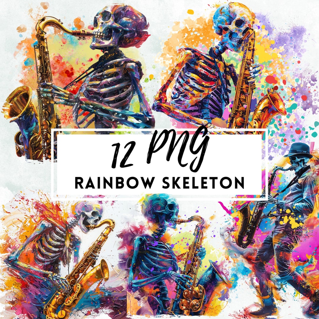Watercolor Rainbow Skeleton Clipart, Colorful Skeleton Illustrations ...