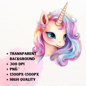 Watercolor Unicorn Clipart Bundle, Unicorn Clip Art, Commercial Use ...