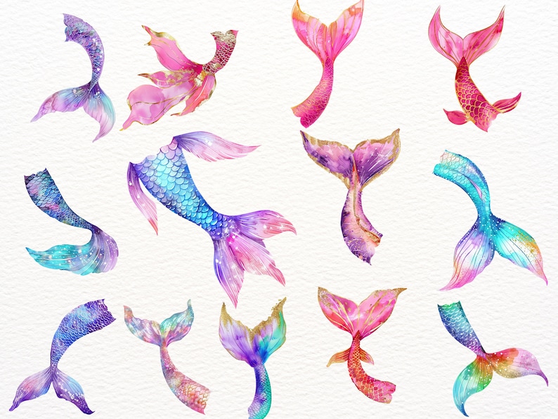 Watercolor Mermaid Tail Clipart, Mermaid Tails Clipart, Corals Clip Art ...