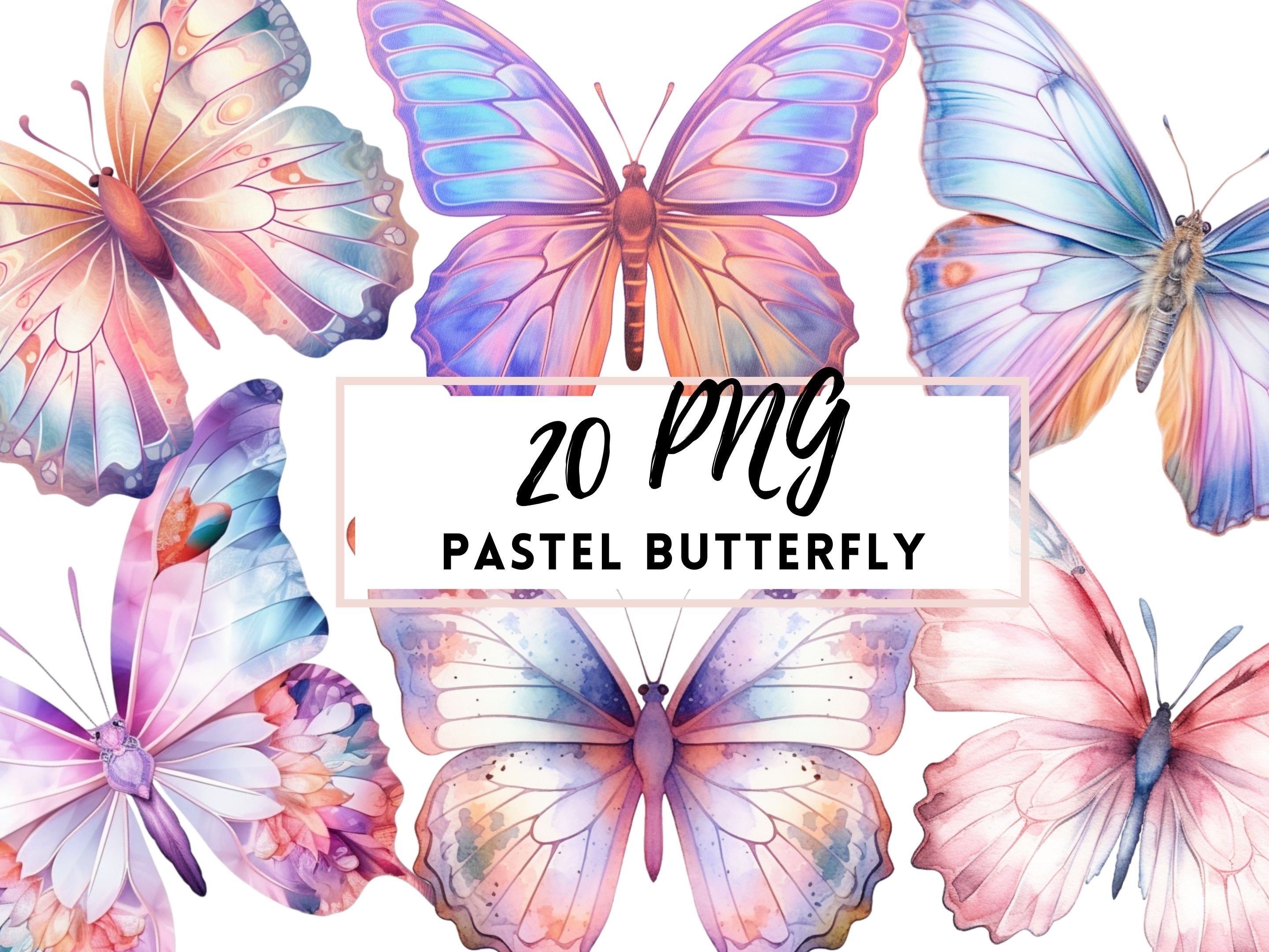 Pastel Butterfly, Pastel Butterflies Clipart SET, Transparent PNG ...