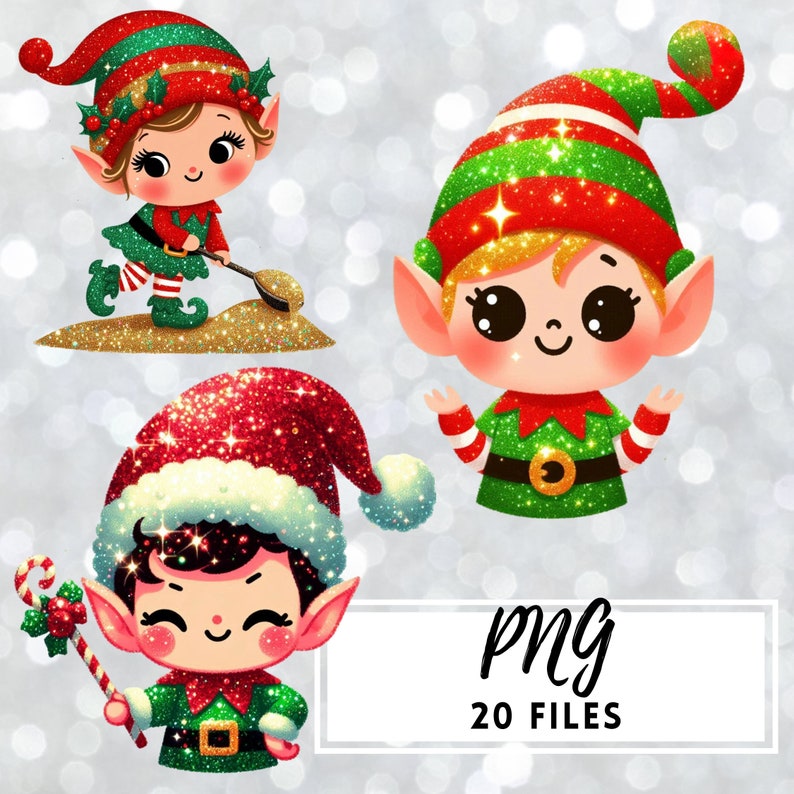 Christmas Elf Clipart PNG Bundle, Glitter Elves Graphics (commercial ...