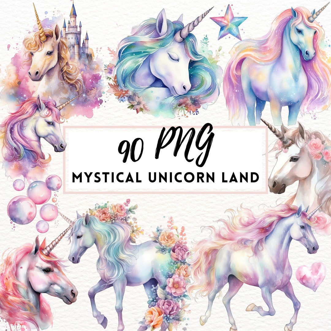 Watercolor Magical Unicorn Clipart BUNDLE, Unicorn Clip Art, Commercial ...