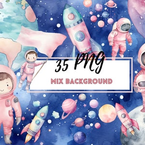 Space Watercolor Clipart, Cute Astronaut Spaceship, Pastel Planets ...