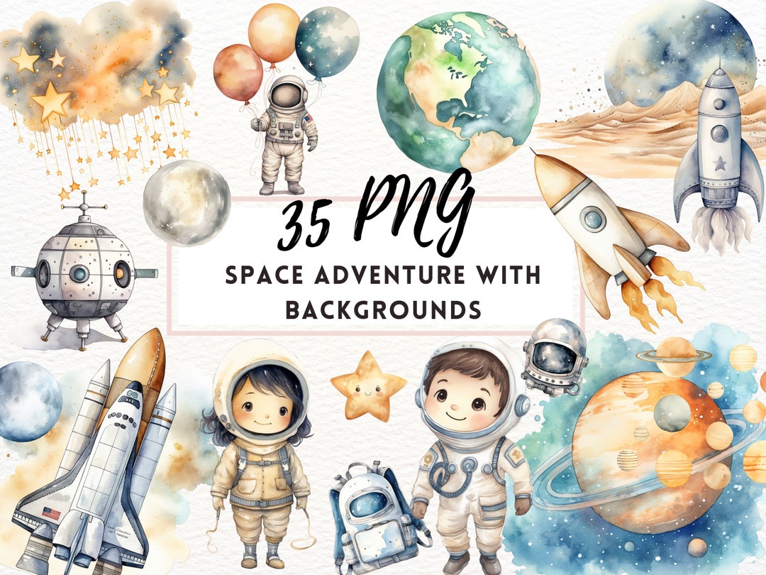 Watercolor Space Clipart SET, Space Astronaut Nursery Clipart, Rocket ...