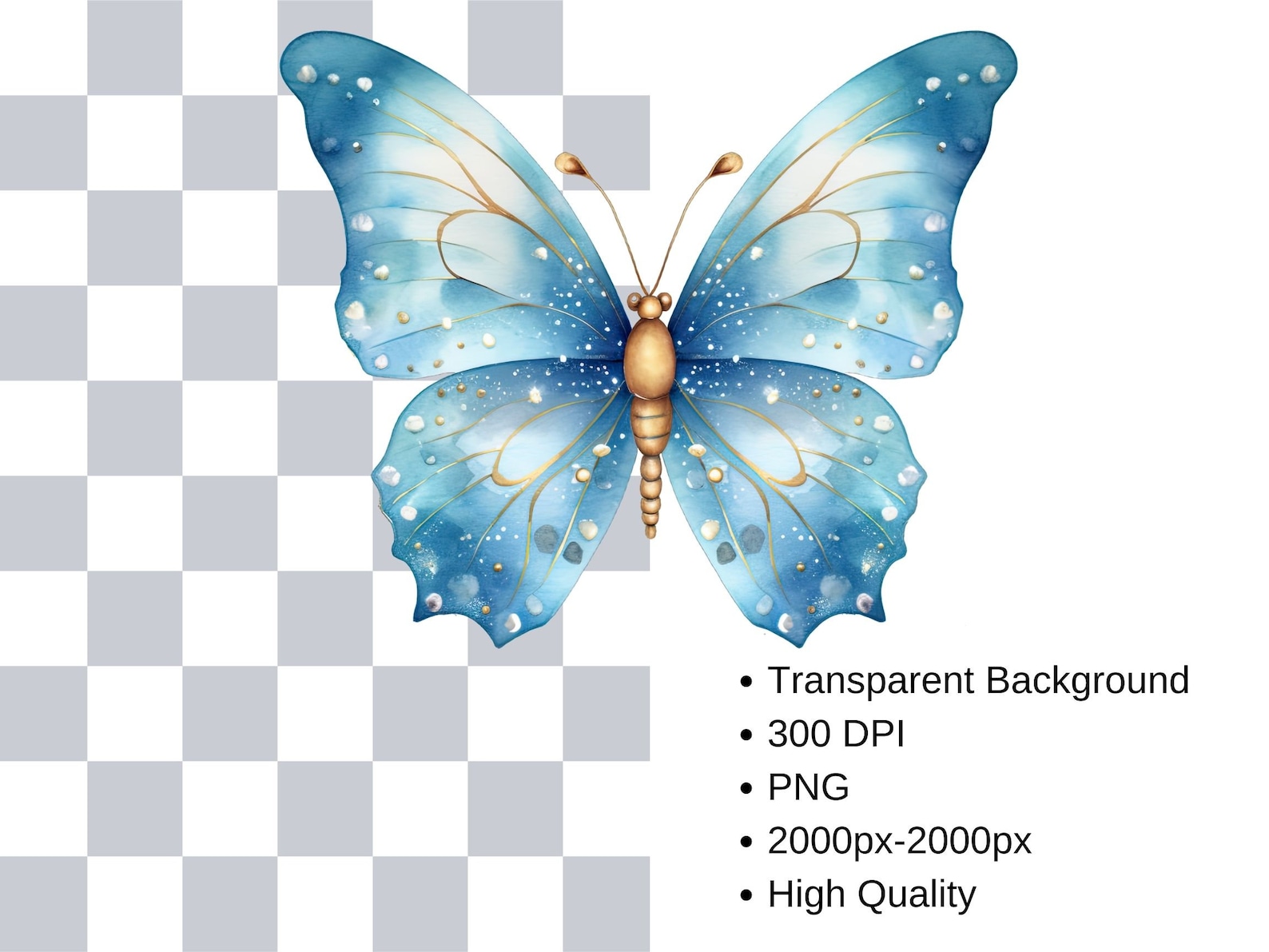 Blue Gold Butterfly Clipart Set, Watercolor PNG (digital Download) - Etsy