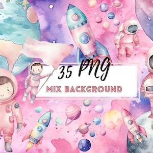 Space Watercolor Clipart, Cute Astronaut Spaceship, Pastel Planets ...
