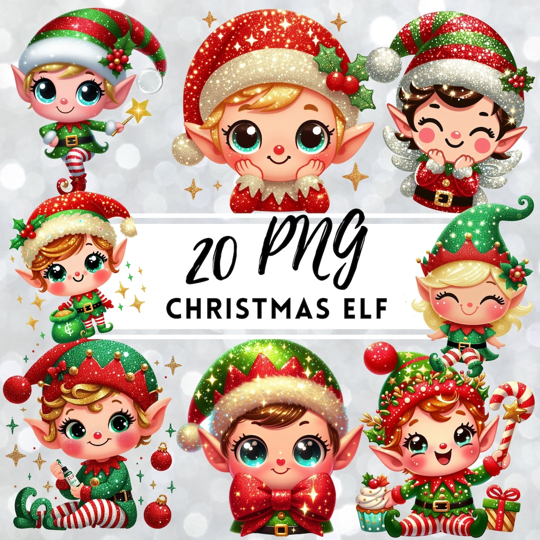 Christmas Elf Clipart PNG Bundle, Glitter Elves Graphics (commercial ...