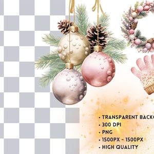 Pink Christmas Clip Art, Digital Design, Xmas Clipart, Cute Christmas ...