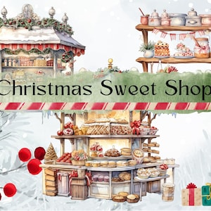 Christmas Bakery Shop, Watercolor Bakery Clipart, Decorated Holiday ...