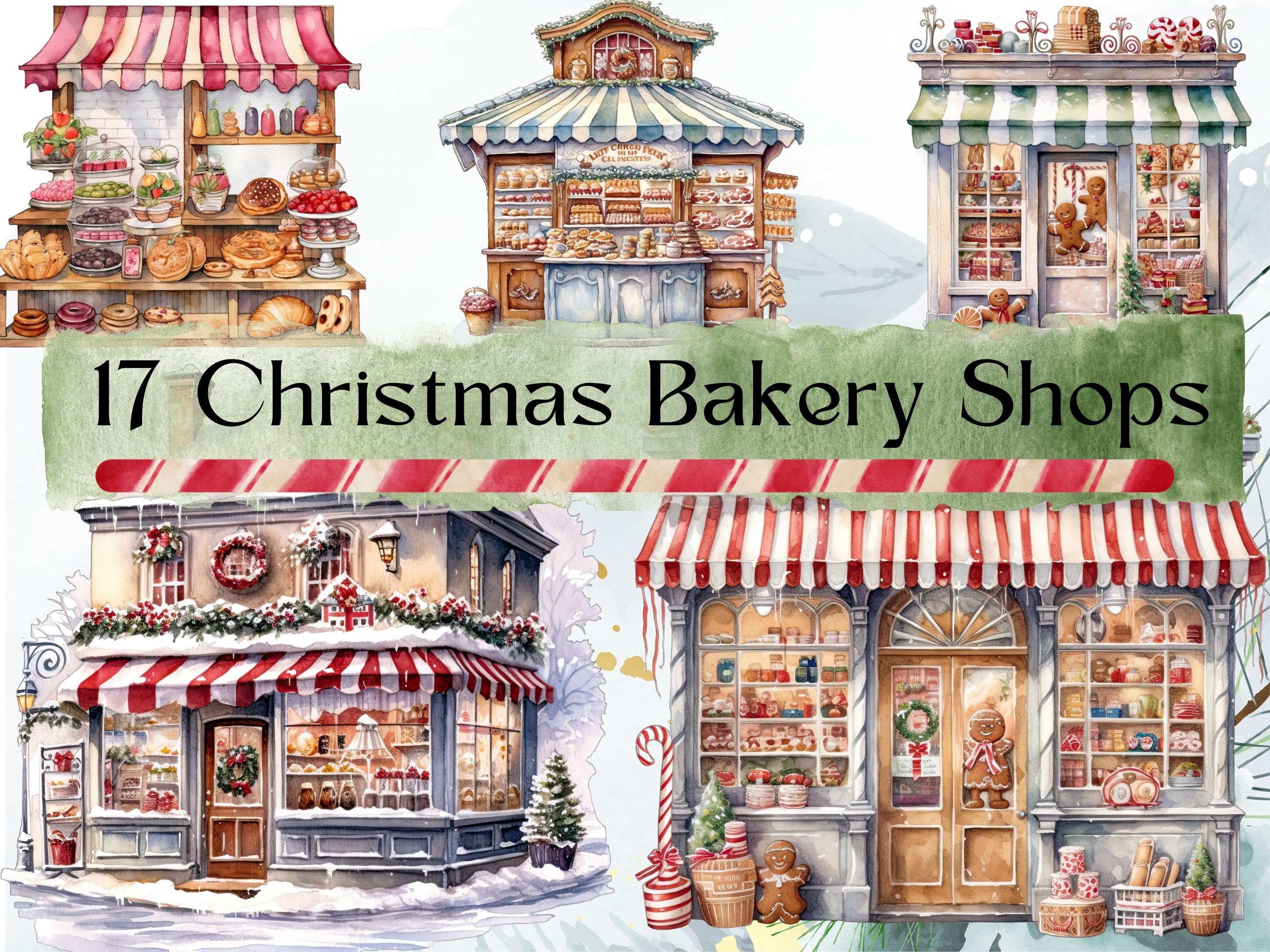 Christmas Bakery Shop, Watercolor Bakery Clipart, Decorated Holiday ...