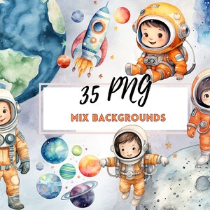 Watercolor Space Clipart, Cute Astronaut Nursery Clipart, Rocket ...