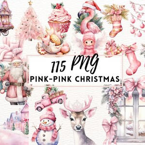 Pink Christmas Clip Art, Digital Design, Xmas Clipart, Cute Christmas ...