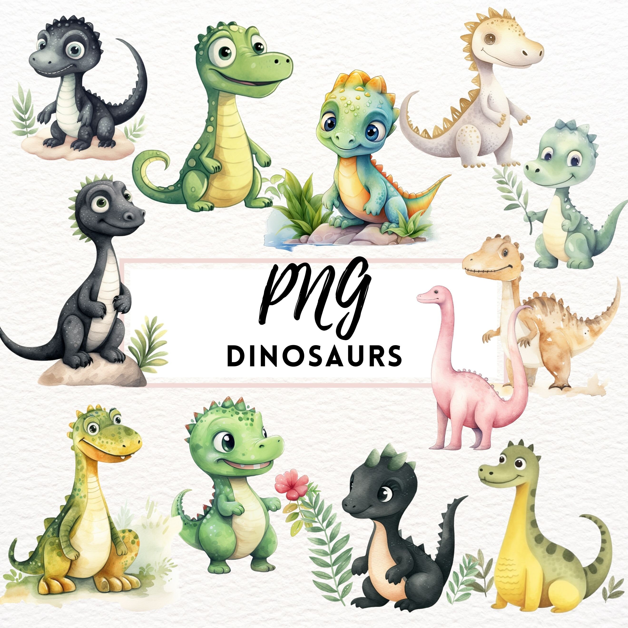 Watercolor Baby Dinosaur Clipart PNG, Cute Dino Bundle Commercial Use ...