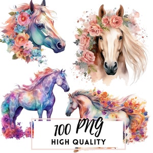 Watercolor Floral Horse Clip Art, Floral Boho Horse PNG, Watercolor ...