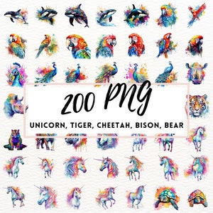 Watercolor Rainbow Animals Clipart, Colorful Animal Illustrations ...