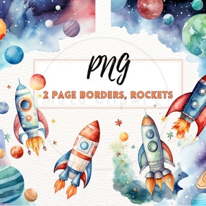 Watercolor Space Clipart, Cute Astronaut Nursery Clipart, Rocket ...