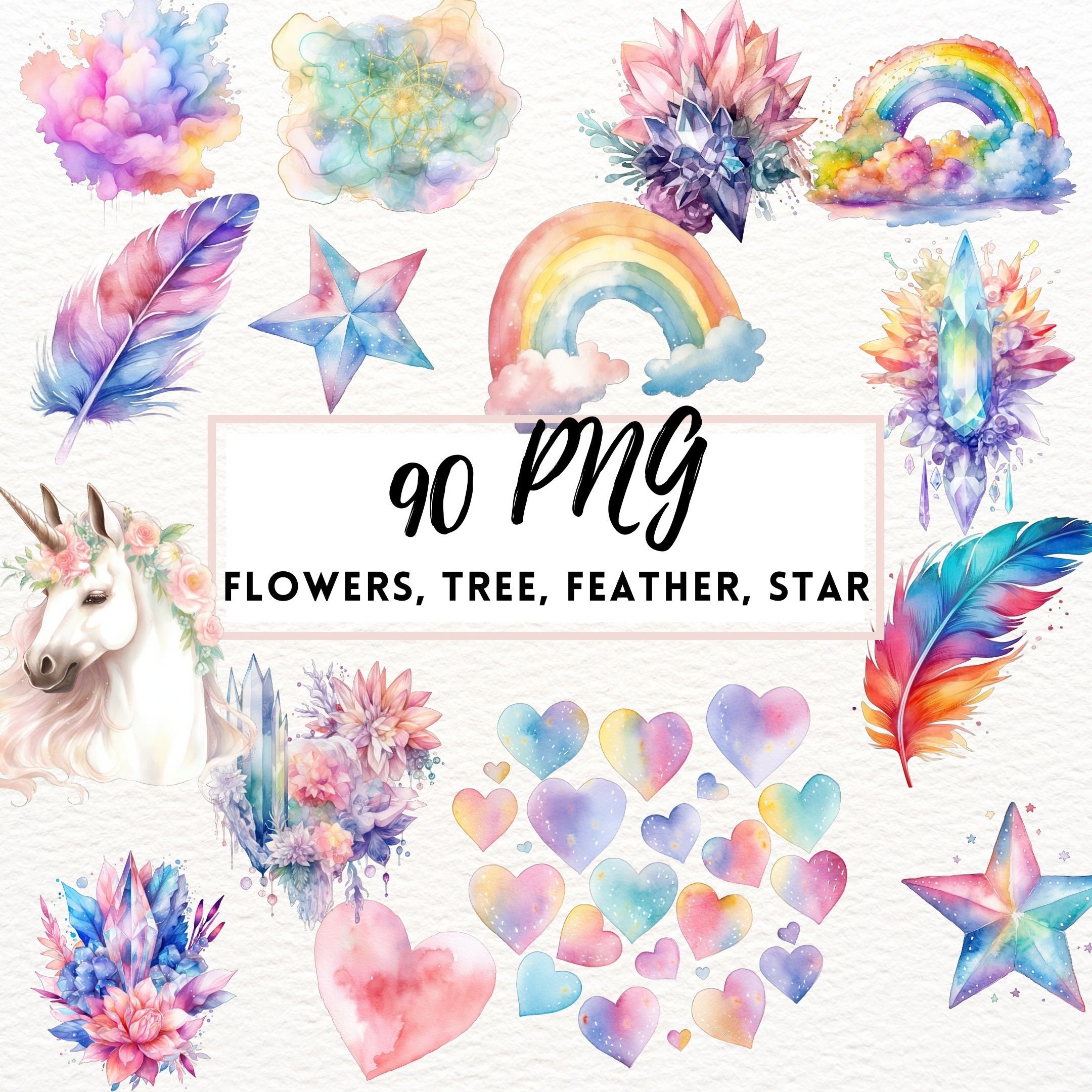 Watercolor Magical Unicorn Clipart BUNDLE, Unicorn Clip Art, Commercial ...