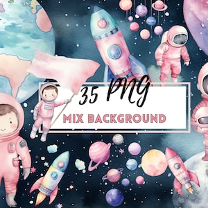 Space Watercolor Clipart, Cute Astronaut Spaceship, Pastel Planets ...