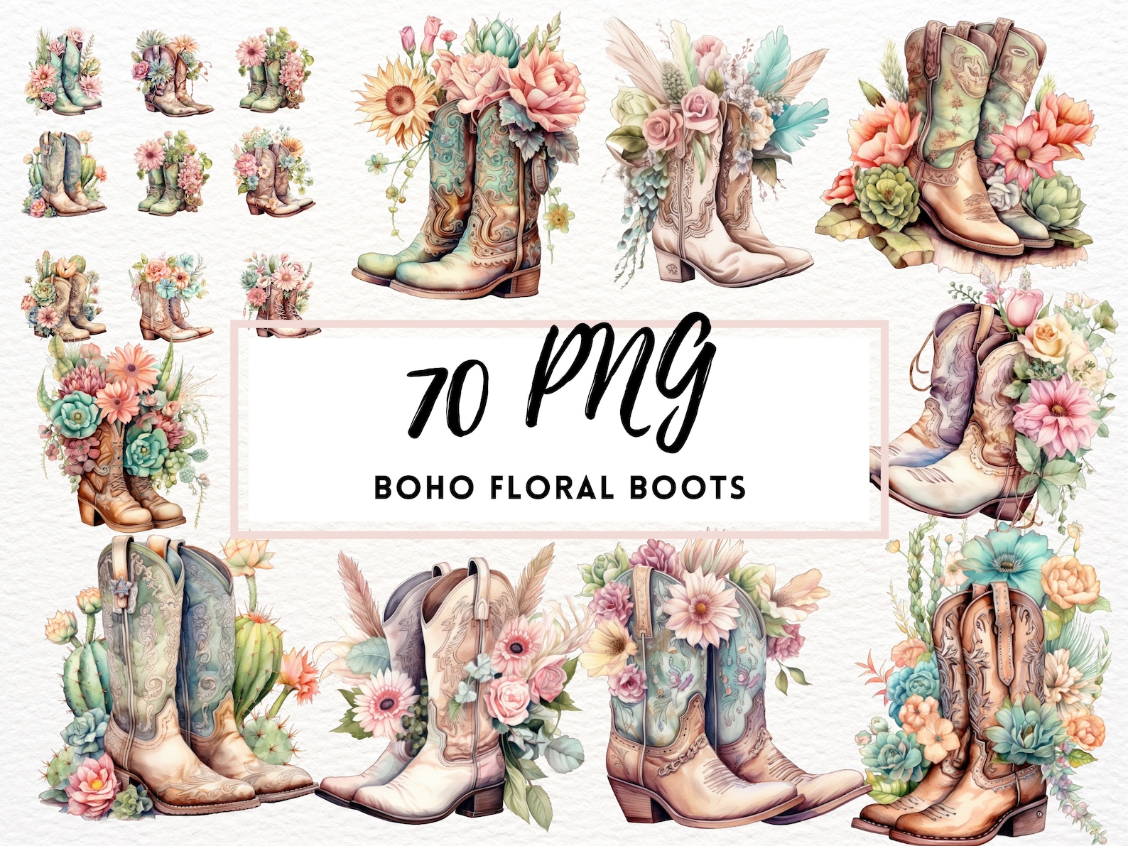 Watercolor Western Clip Art, Boho Floral Cowgirl Cowboy Clip Art ...