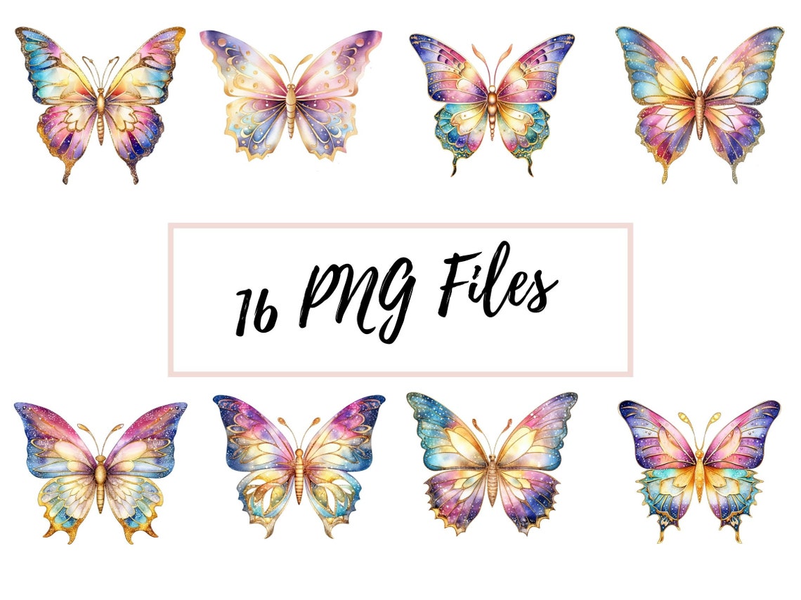 Rainbow Butterfly SET, Gold Rainbow Colorful Butterfly Clipart SET ...