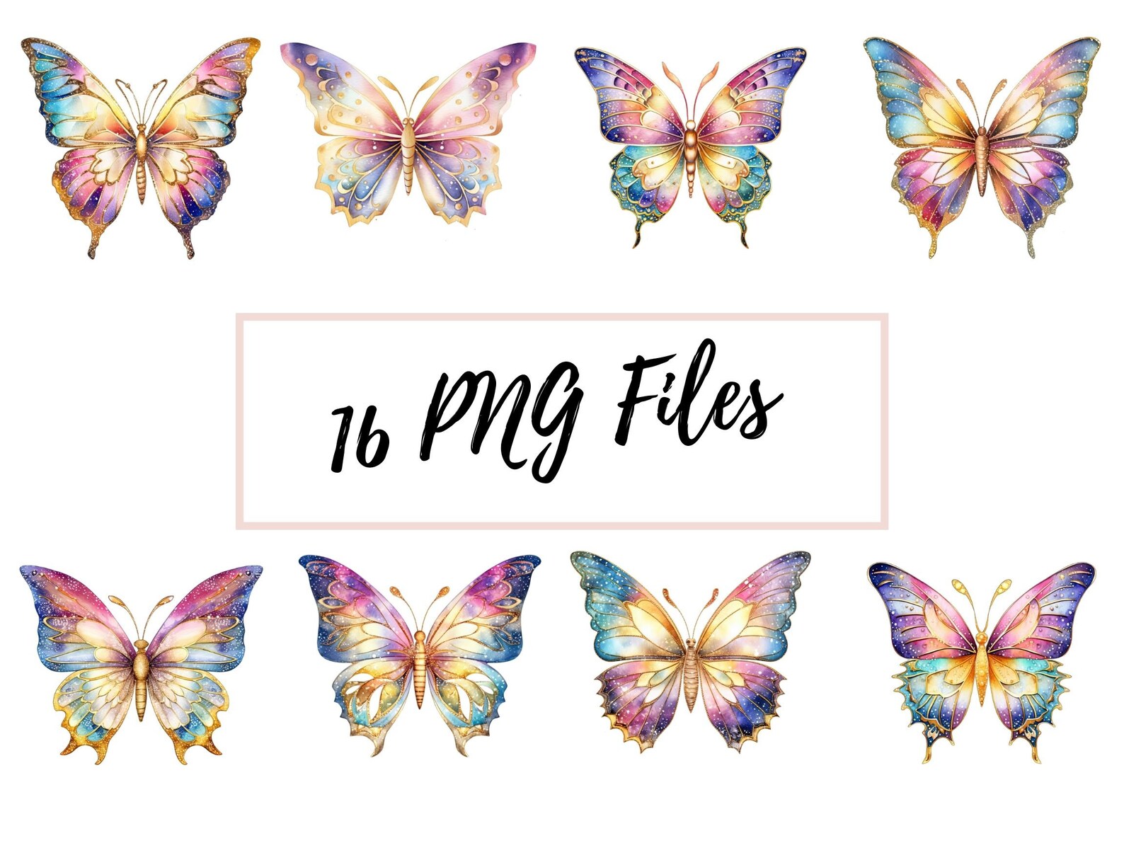 Rainbow Butterfly SET, Gold Rainbow Colorful Butterfly Clipart SET ...